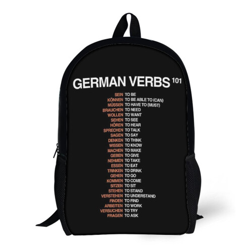 Backpacks German Verbs 101 - German Language Cheatsheet 17inch School ...