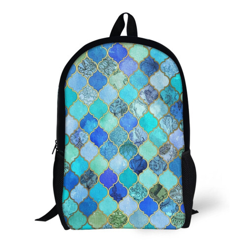Backpacks Cobalt Blue, Aqua Gold Decorative Moroccan Tile Pattern ...
