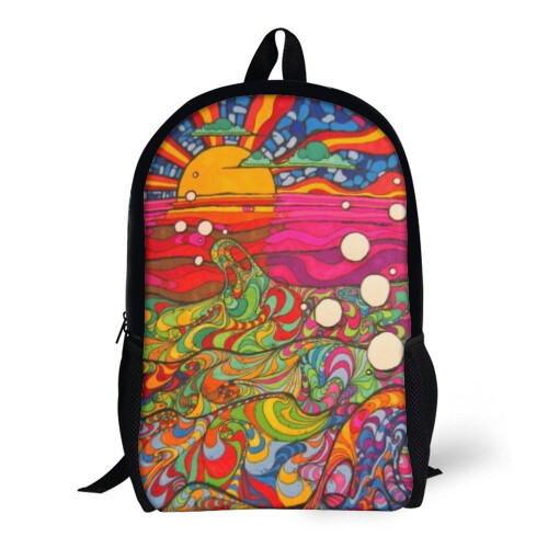 Backpacks Psychedelic Trippy Hippy Colorful Illustration 17inch School ...