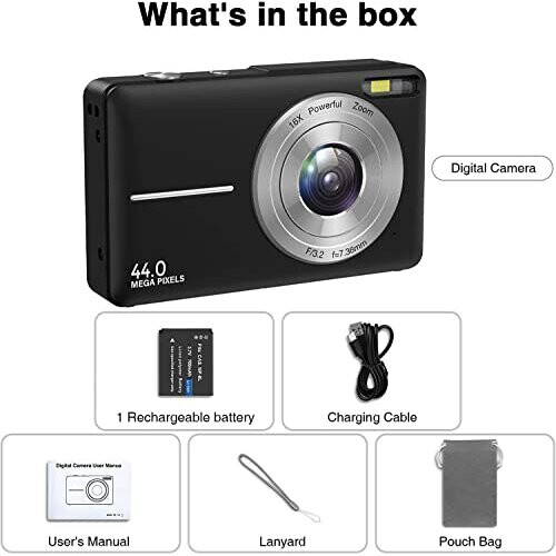 Digital Camera,Amdeurdi FHD 1080P 44MP Compact Camera,Vlogging Camera ...