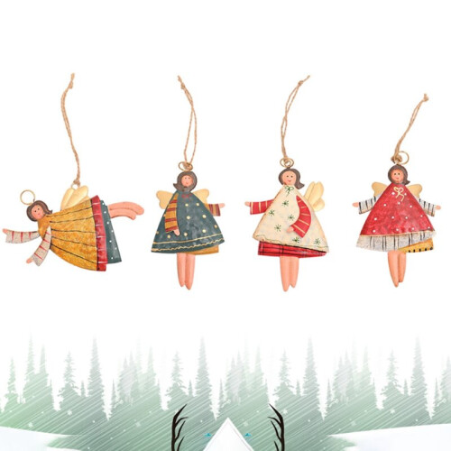 4 PCS Christmas Metal Dancing Angel Pendants Hanging Ornaments Xmas ...