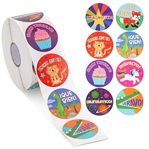 1000 Piece Motivational Spanish Stickers Roll, Reward Stickers for Kids ...