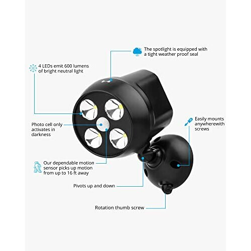 [2-Pack Battery Powered Security Light, PIR Motion Sensor Spotlight ...