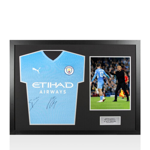 Framed Pep Guardiola & Jack Grealish Signed Manchester City Shirt: Home ...