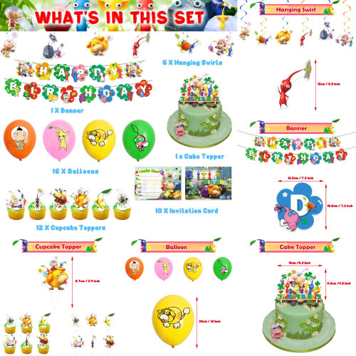 Pikmin Birthday Themed Party Supplies Decoration Set Balloons Banner ...