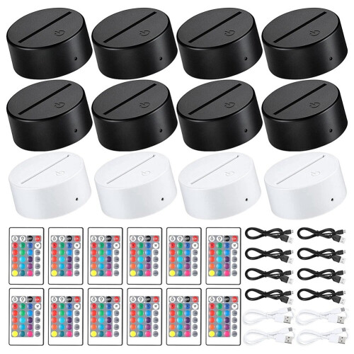 12 Pack 3D Night LED Light Lamp Base 16 Colors LED Light Display Base ...