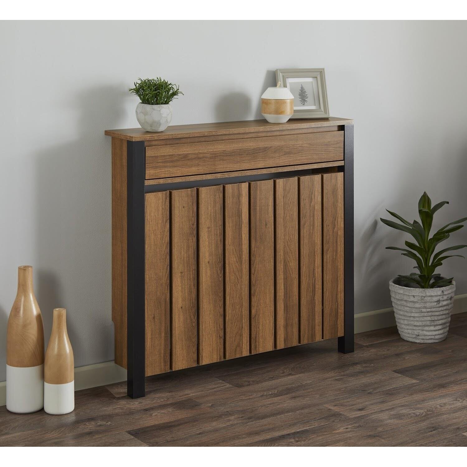 Vale Designs Storage Radiator Cover with Drawer - Wood and Black Small ...