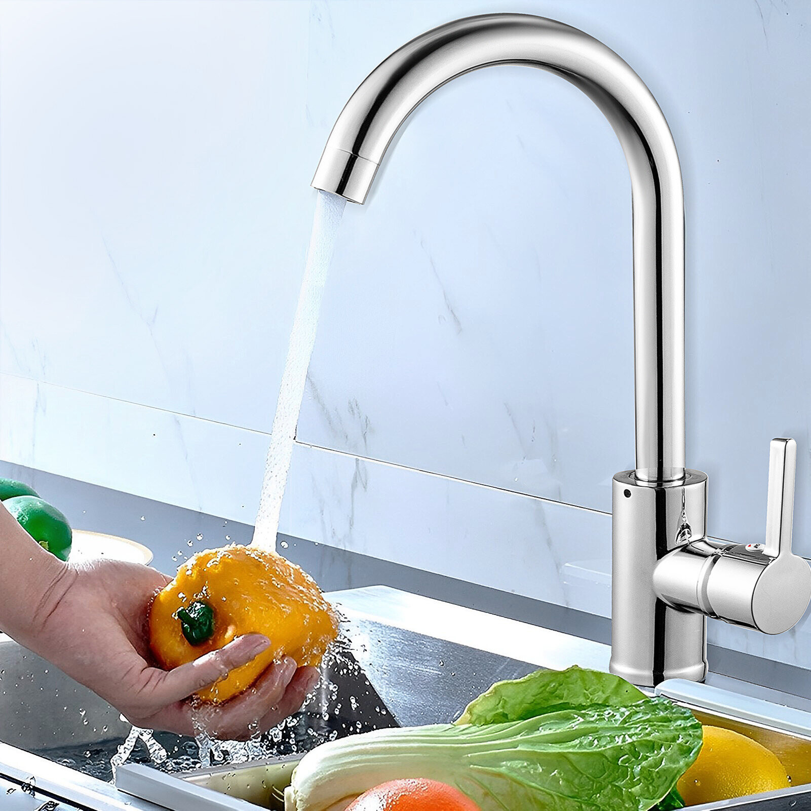 Modern Kitchen Sink Mixer Taps Swivel Spout Single Lever Tap Chrome on ...