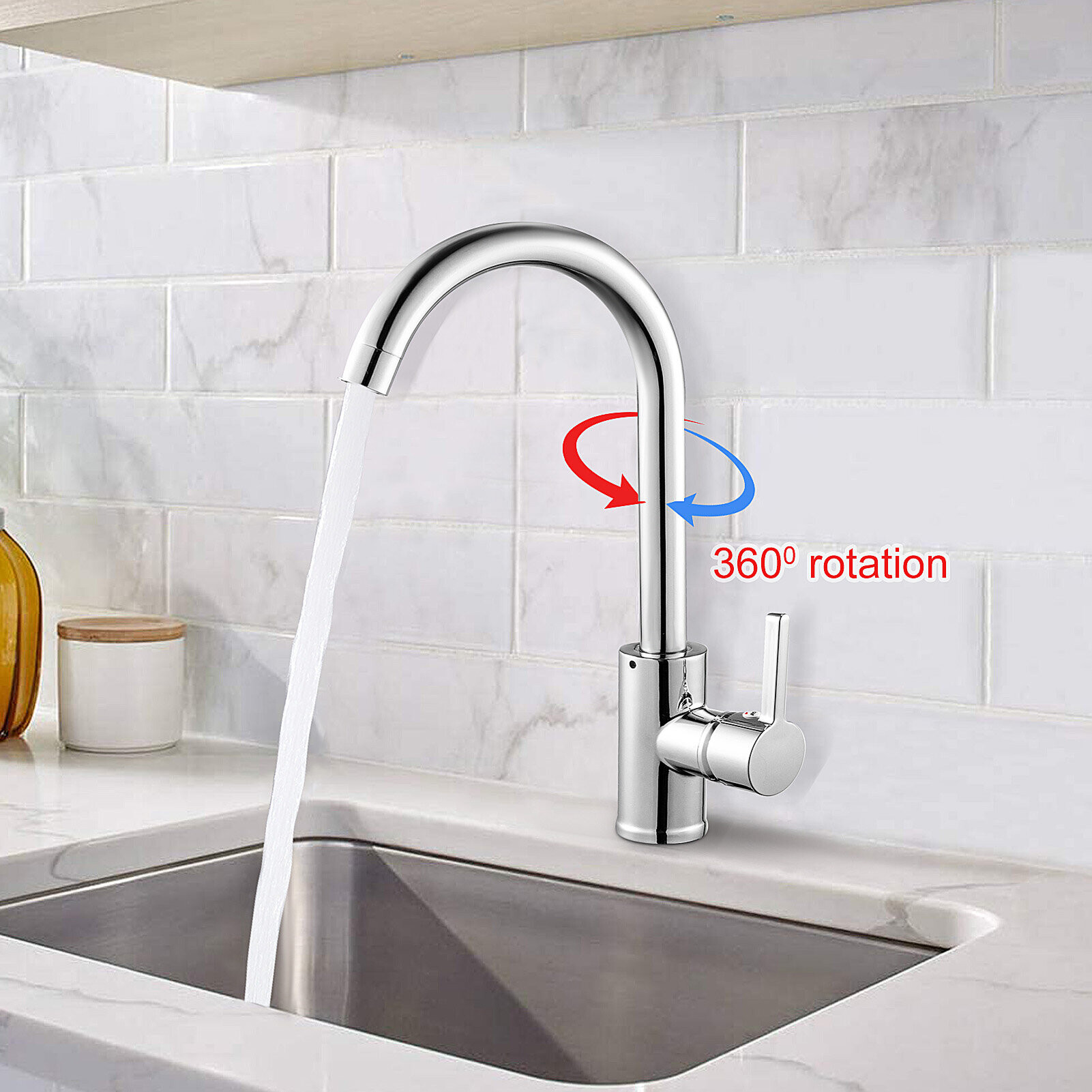 Modern Kitchen Sink Mixer Taps Swivel Spout Single Lever Tap Chrome on ...