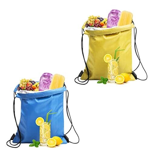 2 Pack Insulated Lunch Bag, Drawstring Insulated Bag, Waterproof ...
