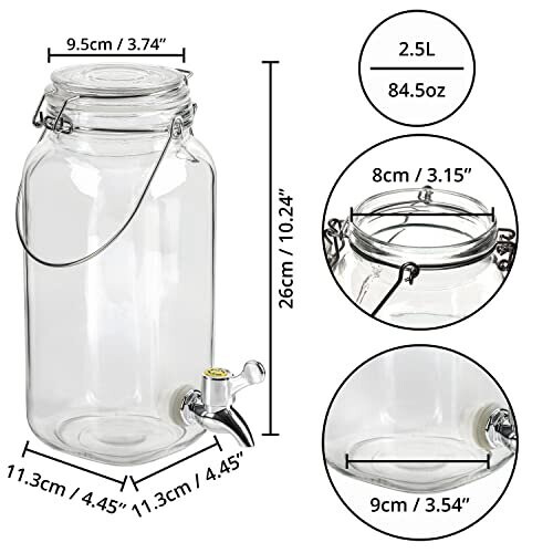 Glass Drinks Dispenser with Tap - 2.5L/84.5oz Beverage Dispenser ...