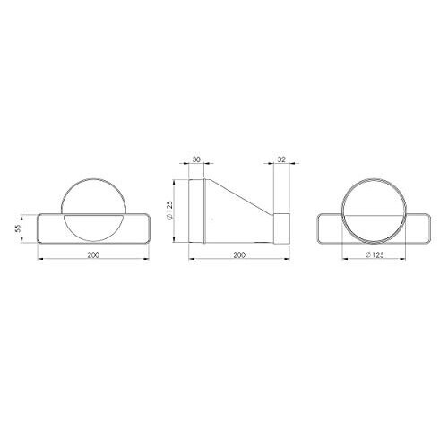 220x55mm - Ø 125mm Flat Channel to Round Pipe Ducting Adaptor - Plastic ...