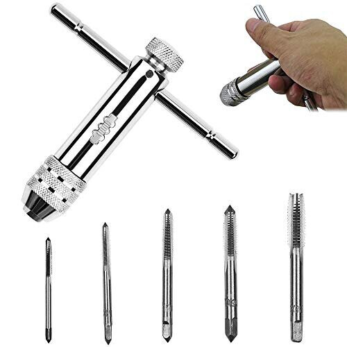 T-Handle Tap Wrench, Ratchet Tap Holder Wrench, Tapping Threading Tool Set, Adjustable T Type ...