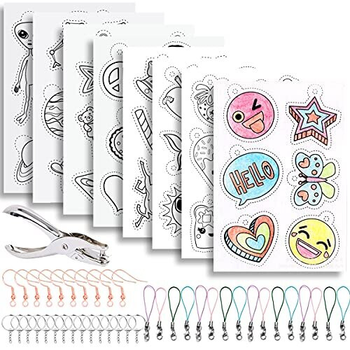 50 Pcs Heat Shrink Plastic Sheet Kit, Patterned Shrink Film Paper Craft Accessories, with Hole ...