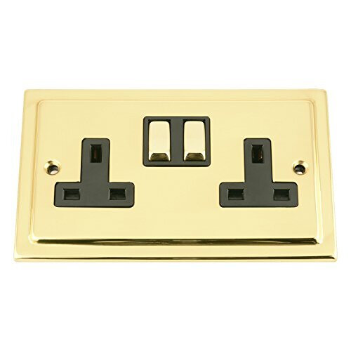 A5 Double Plug Socket 2 Gang 13A - Polished Brass - Victorian - Black ...