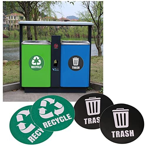 6PCS Recycle Sticker Self-Adhesive Waterproof Recycle & Trash Bin Logo ...