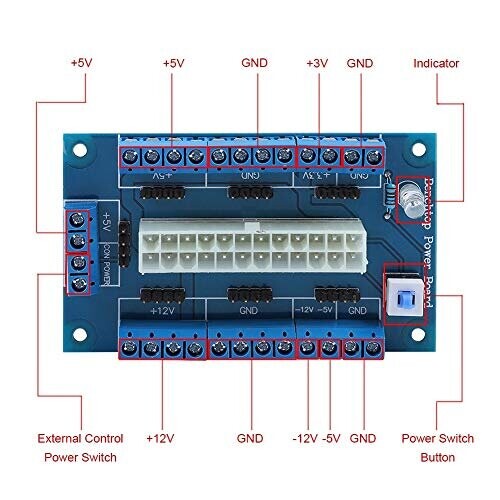 ATX Breakout Board 24-Pin Standard ATX Connector Computer PC ATX Power ...