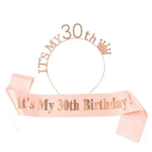30th Birthday Tiara and Sash, Rhinestone Birthday Crown Headband Satin ...