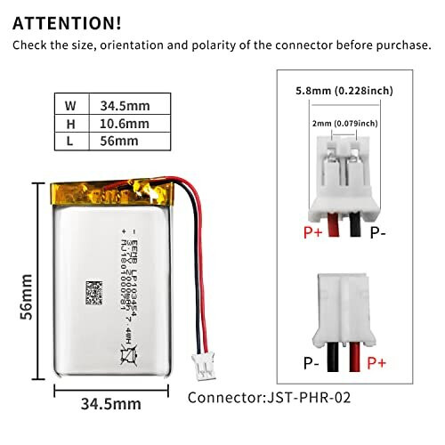 Lithium Polymer battery 3.7V 2000mAh 103454 Lipo Rechargeable Battery Pack with wire JST ...