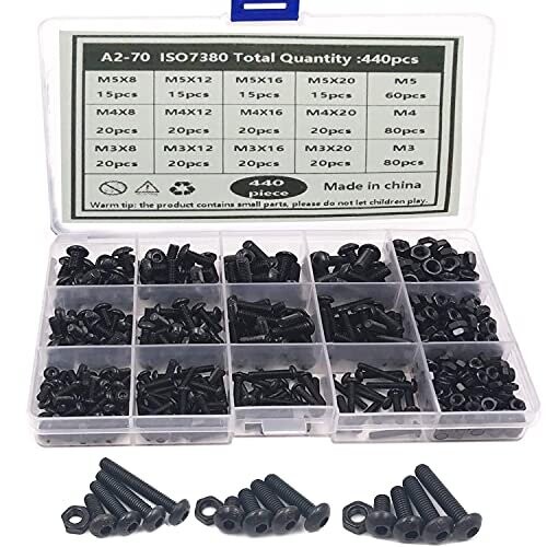 440 Pcs Black Nuts and Bolts Assorted Set Rust-Proof Screws and Nuts ...