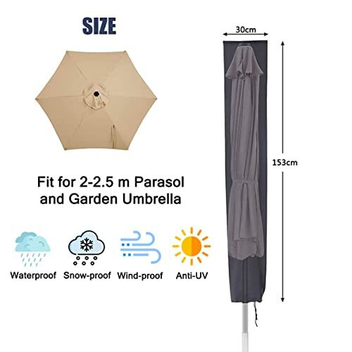 Garden Parasol Cover Patio Umbrella Covers for Parasol Fits 2 to 3m ...