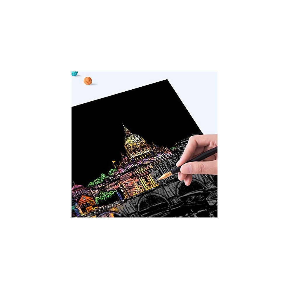 Rainbow Scratch Art Painting Paper (A4) for Kids & Adults, DIY Night ...