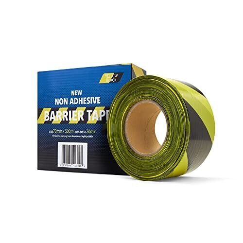 Barrier Tape Yellow and Black, 70mm x 500m, Non Adhesive Hazard Warning Tape No Entry Danger ...
