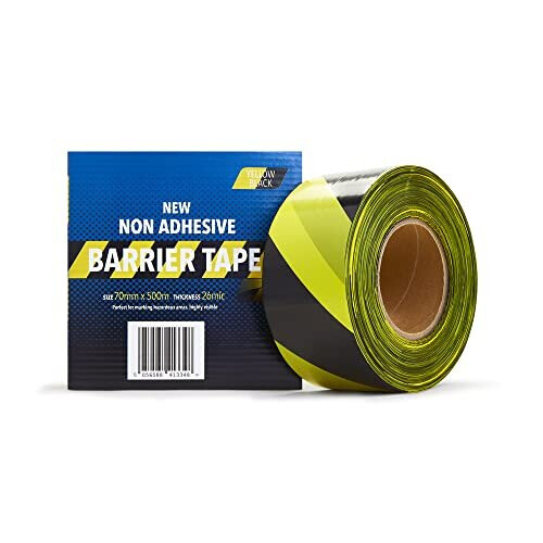 Barrier Tape Yellow and Black, 70mm x 500m, Non Adhesive Hazard Warning Tape No Entry Danger ...