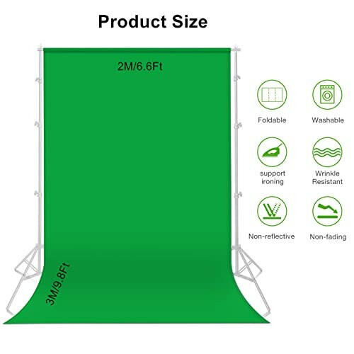 Green Screen Backdrop, 2M x 3M(6.6ft x 9.8ft) Portable Green Screen Background, Large Green ...