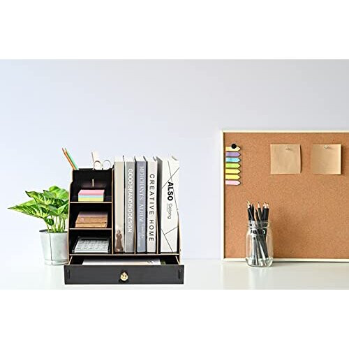 Desktop Organiser with Drawer Wooden Paper Sorter - Assembly Easily- 3 ...