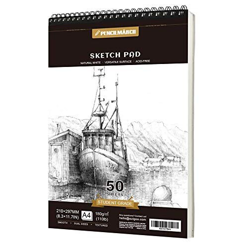 A4 Sketch Book 100 Pages (50 Sheets) Art Sketch Pad Spiral Bound Thick ...
