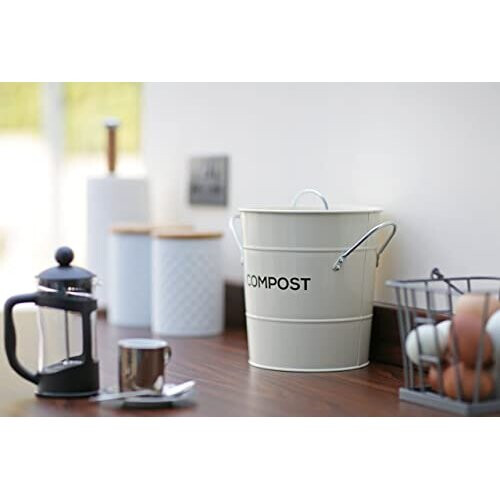 Cream Metal Kitchen Compost Caddy - Composting Bin for Food Waste ...