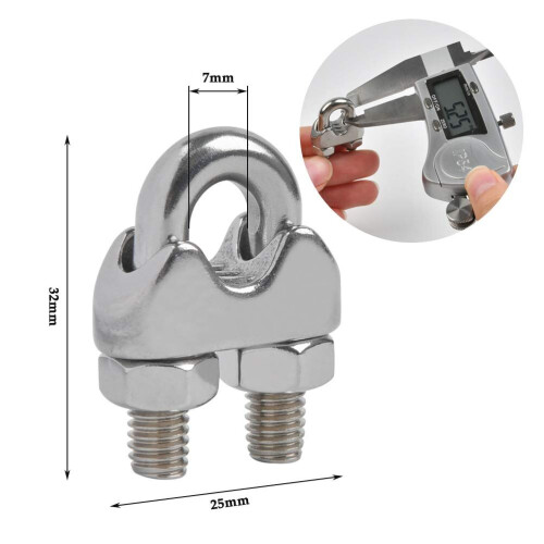 M6 Wire Rope Clip Cable Clamps, 12PCS Stainless Steel U Bolt Saddle ...