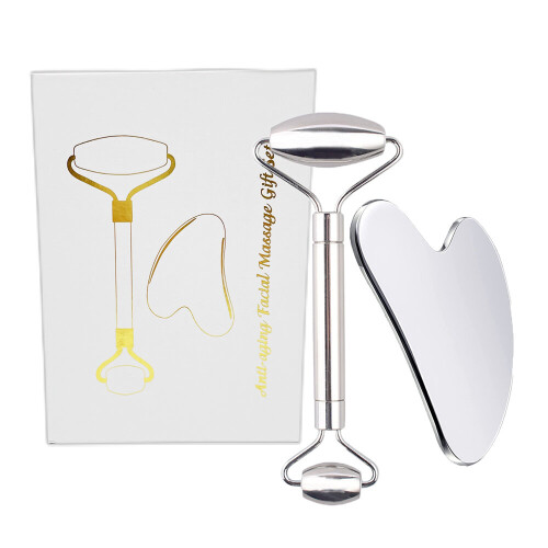 (a-Gift Box Set) Cryo Stainless Steel Face Roller Gua Sha Scraping ...