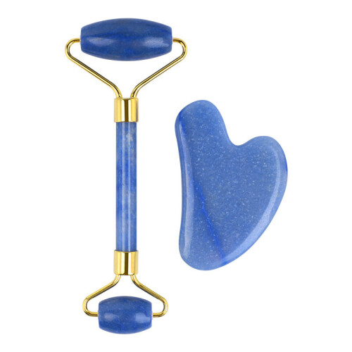 (a-Guasha and Roller) Natural Blue Jade Roller Guasha Skin Scraper ...
