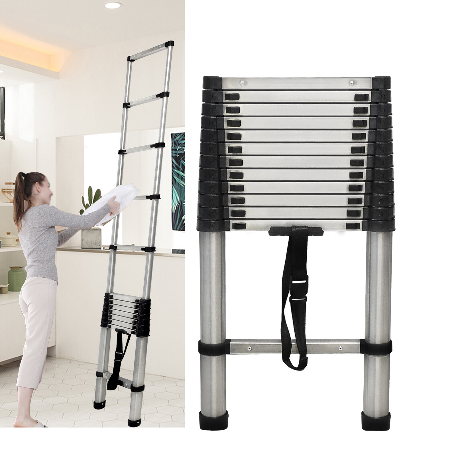 (3.8M Straight Ladder) Extendable Ladder Steel Telescoping Ladder ...