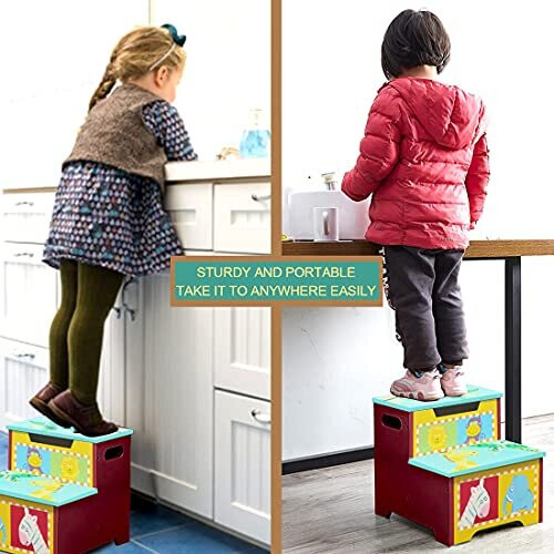Children's Step Stools Wooden | Kids Step Stool with Storage | Double ...