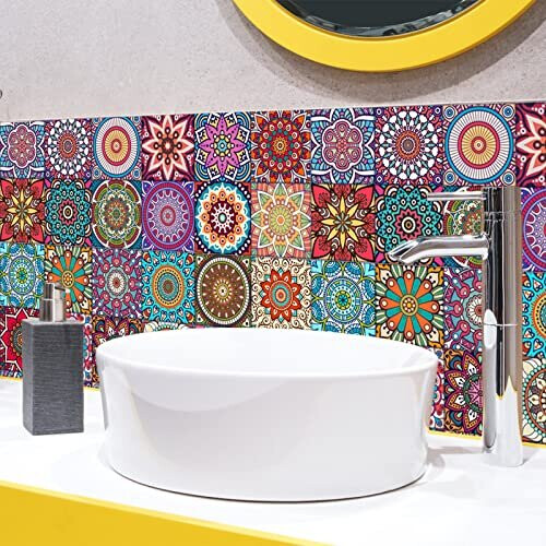 Moroccan Tile Stickers, 24 PCS Square Colorful Tile Stickers for ...