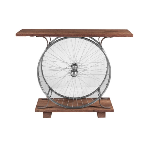 Natural Reclaimed Wood & Metal Console Table Wheel on OnBuy