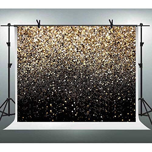 7x5FT Golden Bokeh Photography Backdrop Black and Gold Glitter Backdrop Wedding Family Birthday ...
