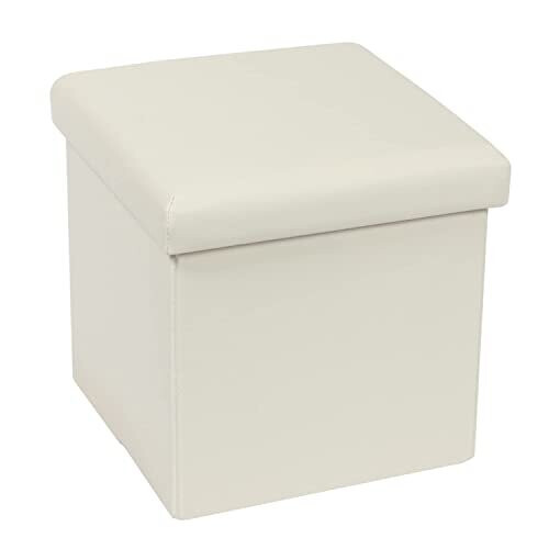 Beige Faux Leather Small Ottoman Storage Boxes,Folding Toy Chest Pouffe ...