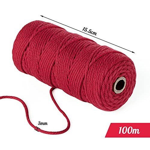 3MM Cotton Macrame Rope Cord,100M Red DIY Craft Cord Cotton Rope for ...