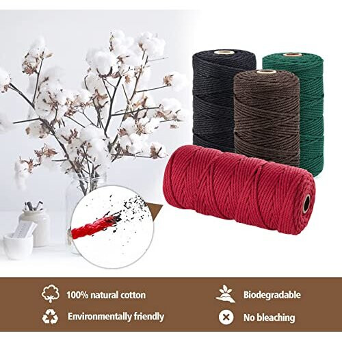 3MM Cotton Macrame Rope Cord,100M Red DIY Craft Cord Cotton Rope for ...