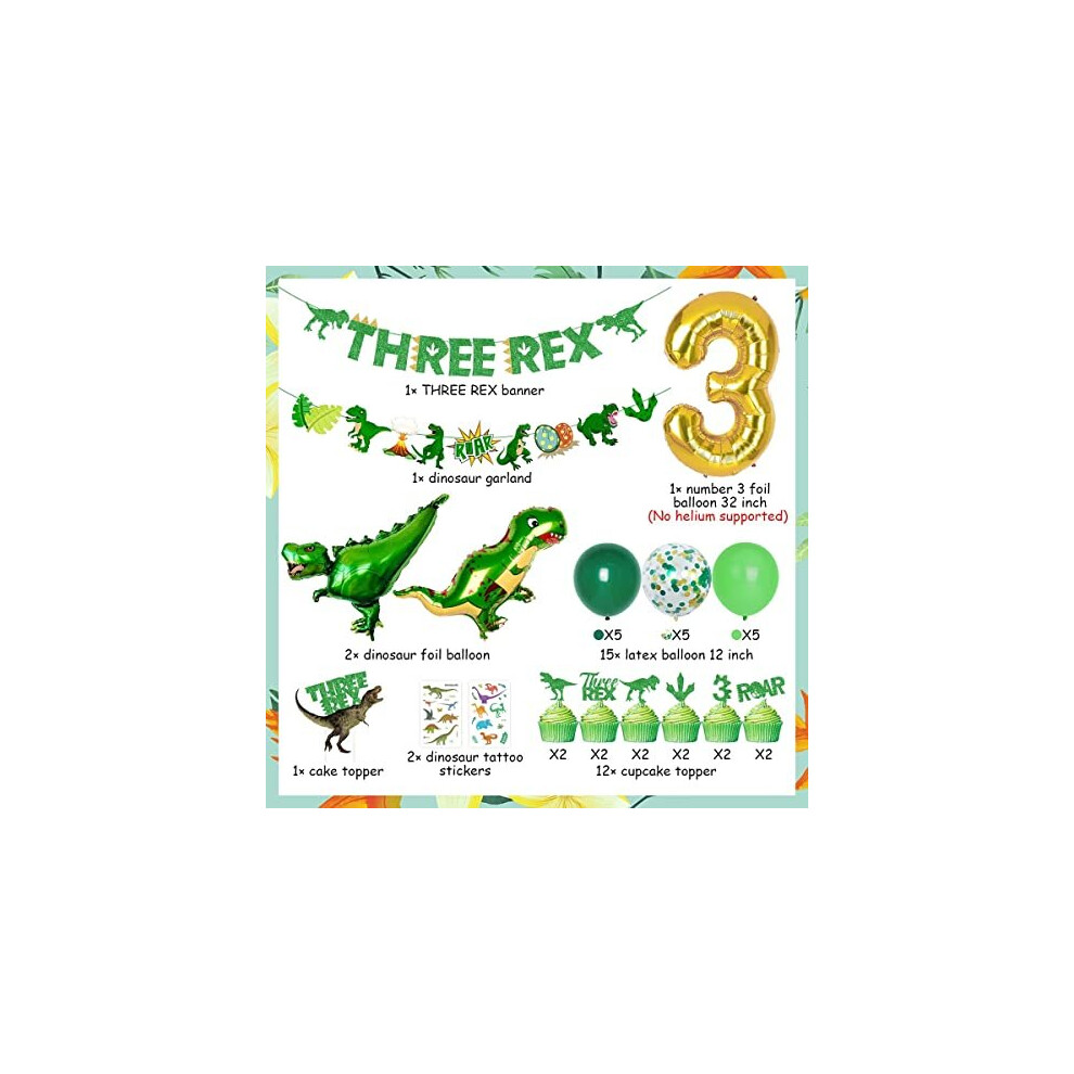 Dinosaur 3rd Birthday Decorations, 3 Rex Birthday Party Supplies ...
