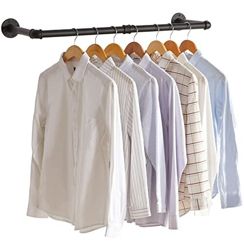 Wall Mounted Clothes Rail, 94cm Industrial Pipe Clothes Bar Rack, Heavy ...