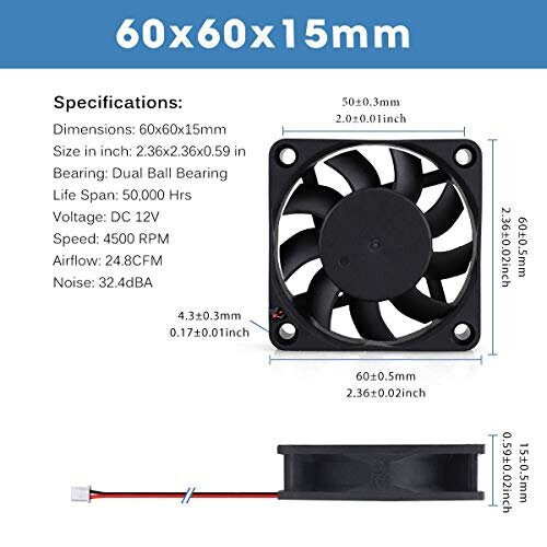 60mm Computer Fan 60mm x 15mm PC Fan Dual Ball Bearing Case Fan Cooler 6CM 12V Fan Brushless ...