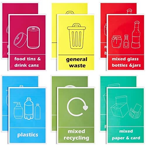 12 Pieces Multi Recycling Bin Sticker Trash Recycle Sticker Waste ...