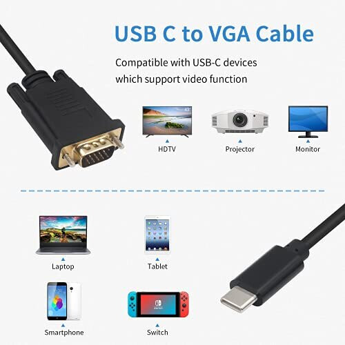 USB C to VGA Cable, USB Type-C Male to VGA Male Adapter Cable Supports ...