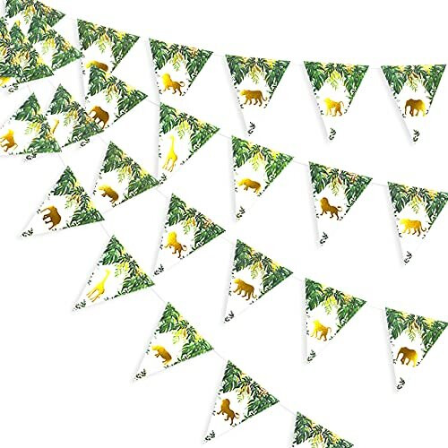 36 Ft Gold and Green Jungle Safari Animal Bunting Banner Decorations ...