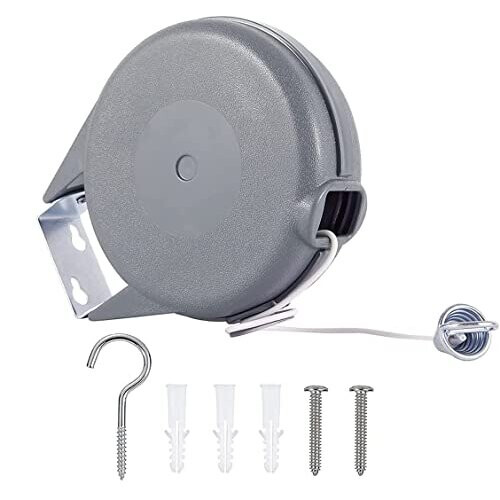 Retractable Washing Line, 15M Clothes Line Heavy Duty Wall Mounted ...